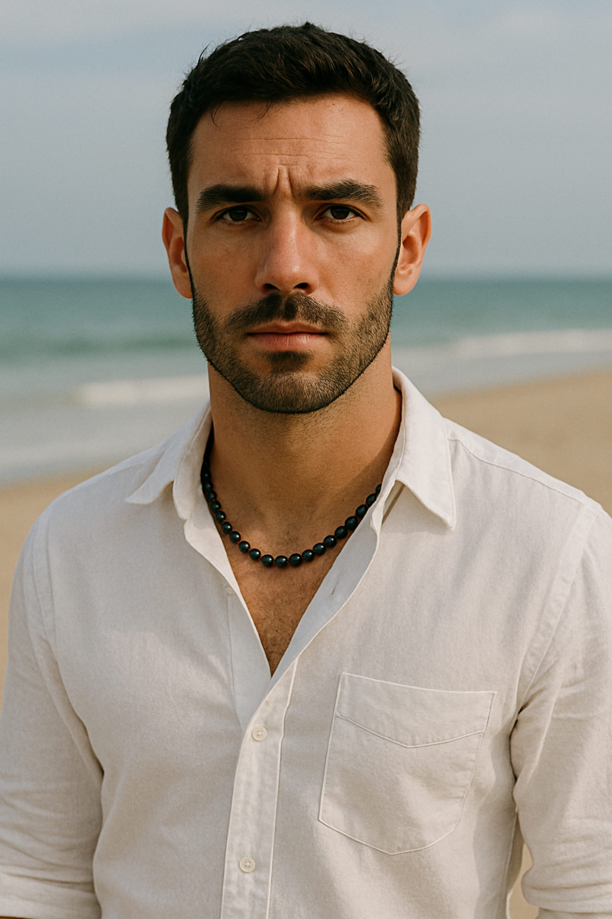 Colier perle barbati, negre, 7–8 mm, Argint | KASKADDA®